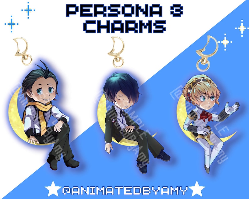 LAST CHANCE Persona 3 Trio Moon Charms | Acrylic Charms | Fuuka Mitsuru ...