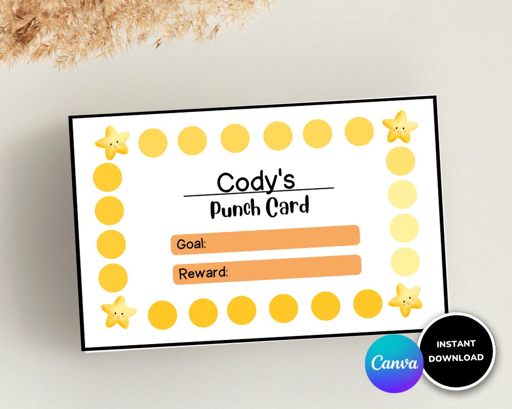 STAR Printable Punch Card | Editable Chore Chart | Sticker Chart ...