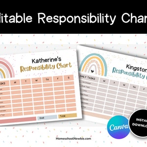 Editable Chore Charts for Kids | Responsibility Charts |homeschool ...