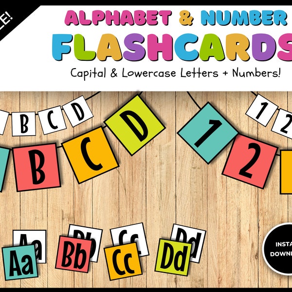 Printable Alphabet Letters Number Flashcards Kindergarten Preschool ...