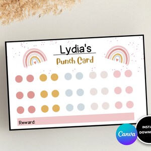 PINK RAINBOW Printable Punch Card | Editable Chore Chart | Sticker ...