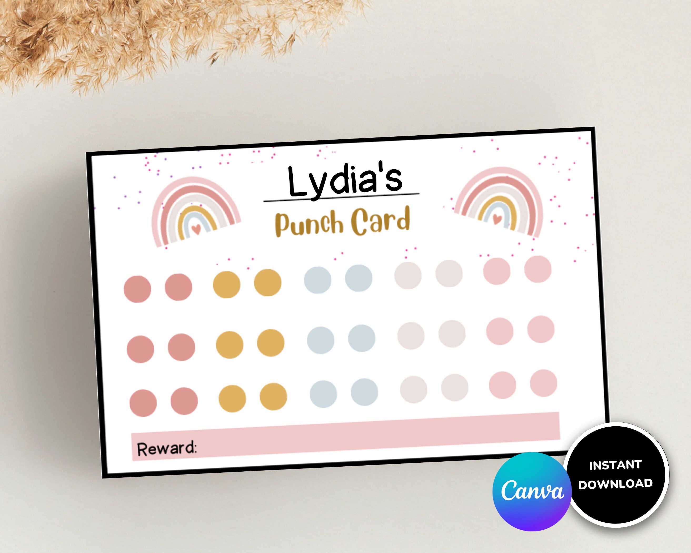 Pink Rainbow Reward Punch Card | Editable Chore Chart (digital Download ...