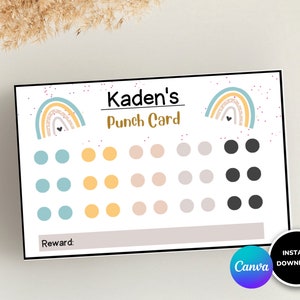 BLUE RAINBOW Printable Punch Card | Editable Chore Chart | Sticker ...