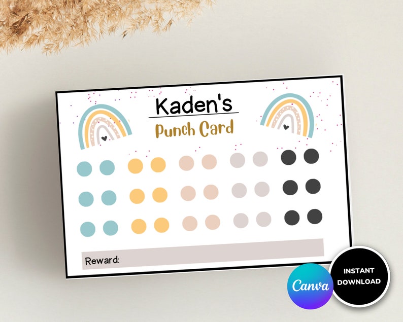 Blue Rainbow Printable Reward Punch Card | Chore Chart (digital ...
