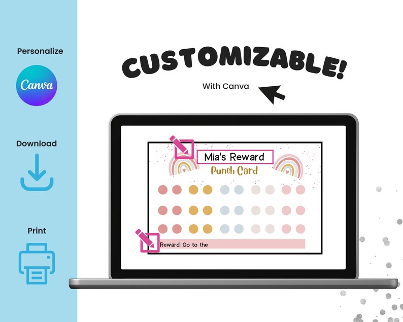 Pink Rainbow Reward Punch Card | Editable Chore Chart (digital Download ...