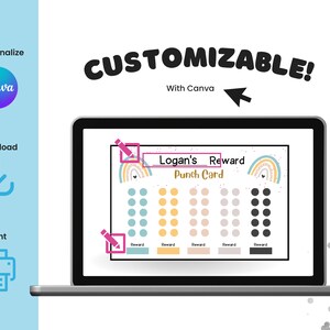 BLUE RAINBOW Printable Punch Card | Editable Chore Chart | Sticker ...