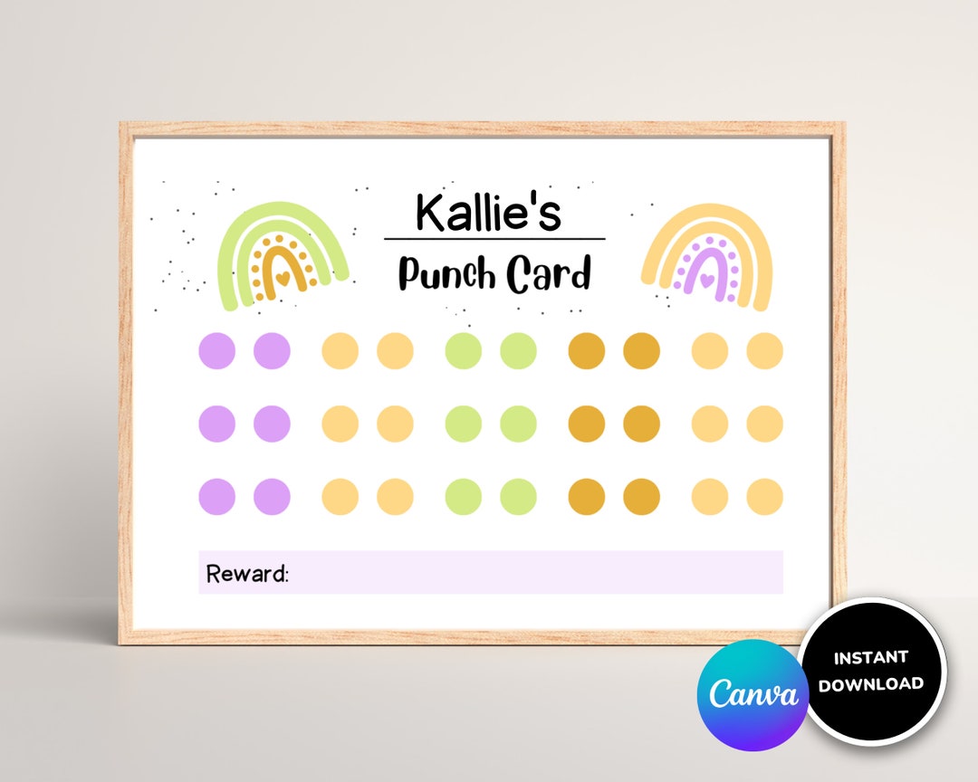 RAINBOW Printable Punch Card | Editable Chore Chart | Sticker Chart ...