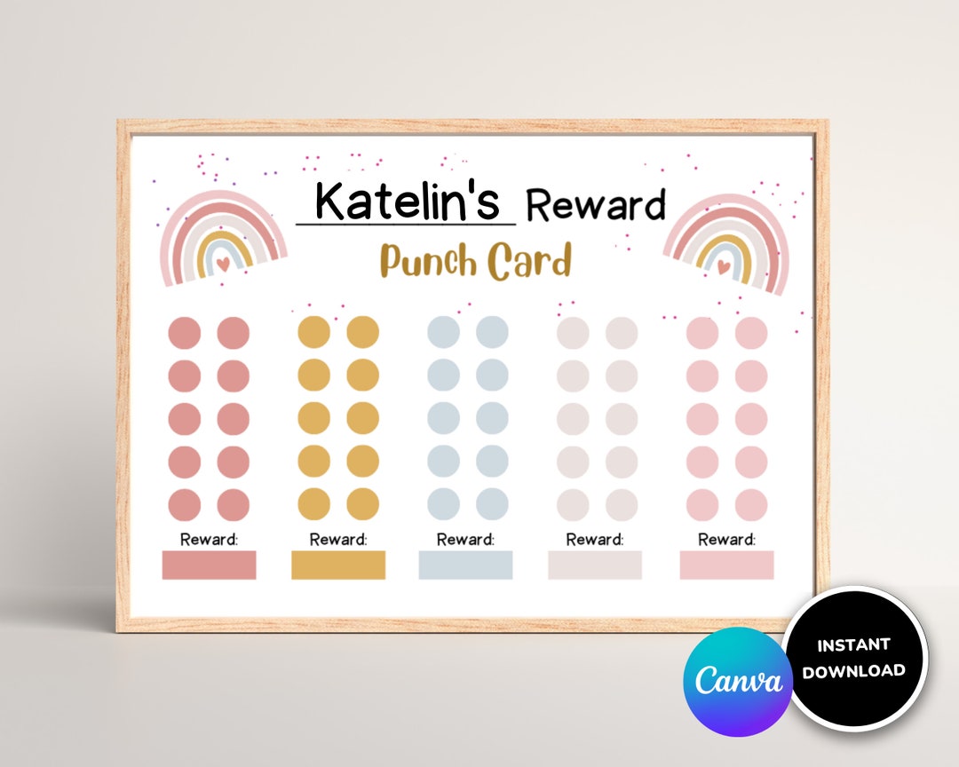 PINK RAINBOW Printable Punch Card | Editable Chore Chart | Sticker ...