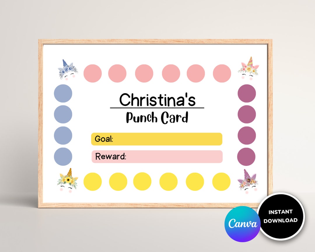 Unicorn Printable Punch Card | Editable Chore Chart (digital Download ...