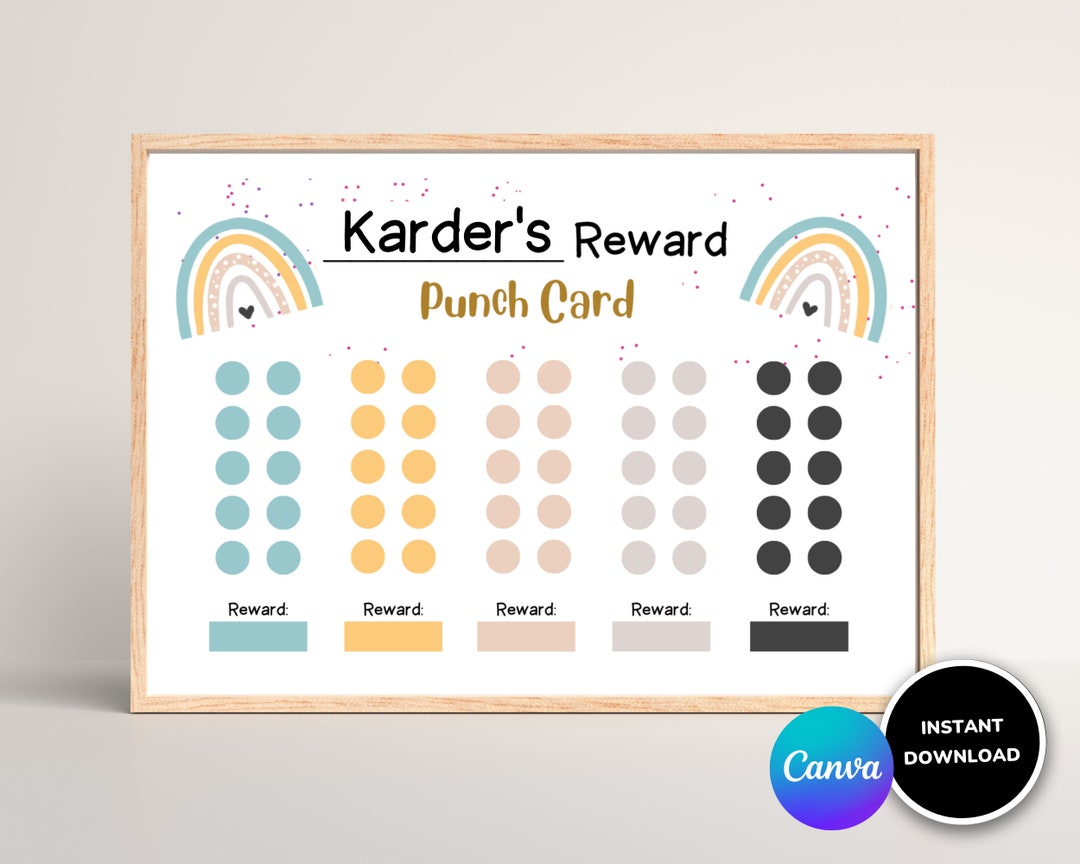 BLUE RAINBOW Printable Punch Card | Editable Chore Chart | Sticker ...