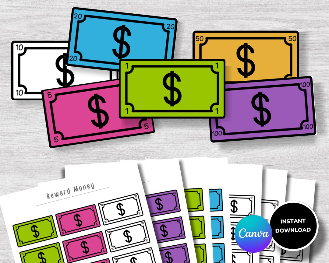 Editable Pretend Play Money: Rainbow/b&w | Mom Bucks, Classroom Reward ...