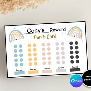 BLUE RAINBOW Printable Punch Card | Editable Chore Chart | Sticker ...