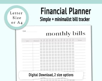 Monthly Bill Tracker Printable Planner Inserts A4 A5 - Etsy
