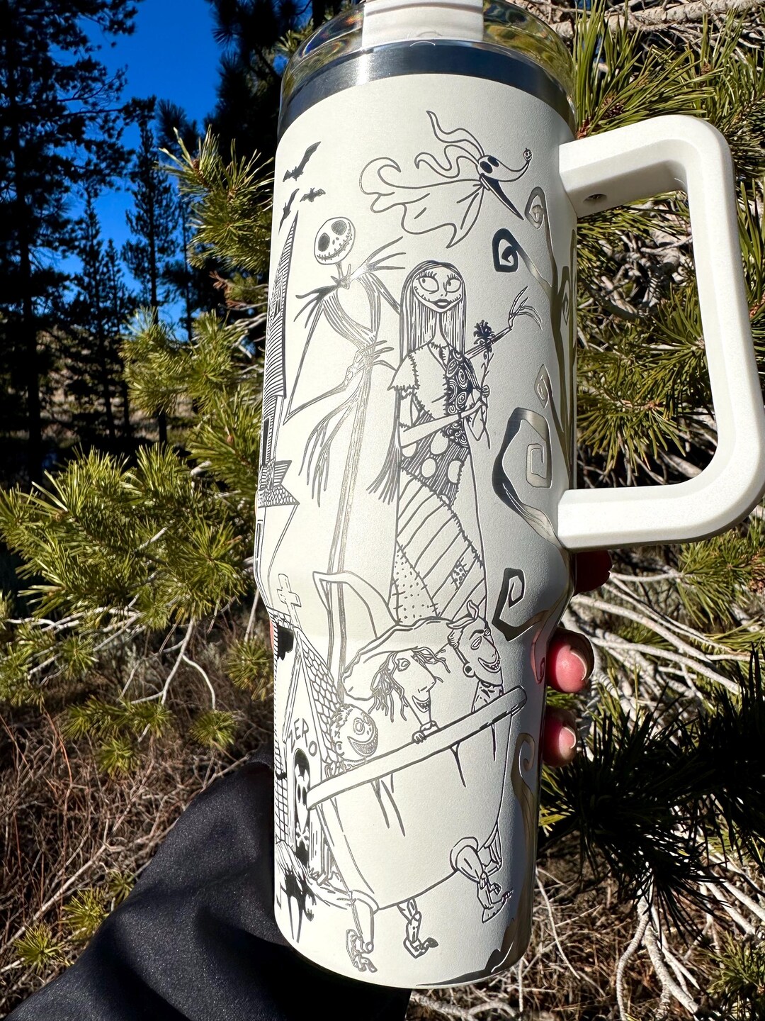 40 Oz Etched Nightmare Before Tumbler With Handle, Jack, Sally, Double ...