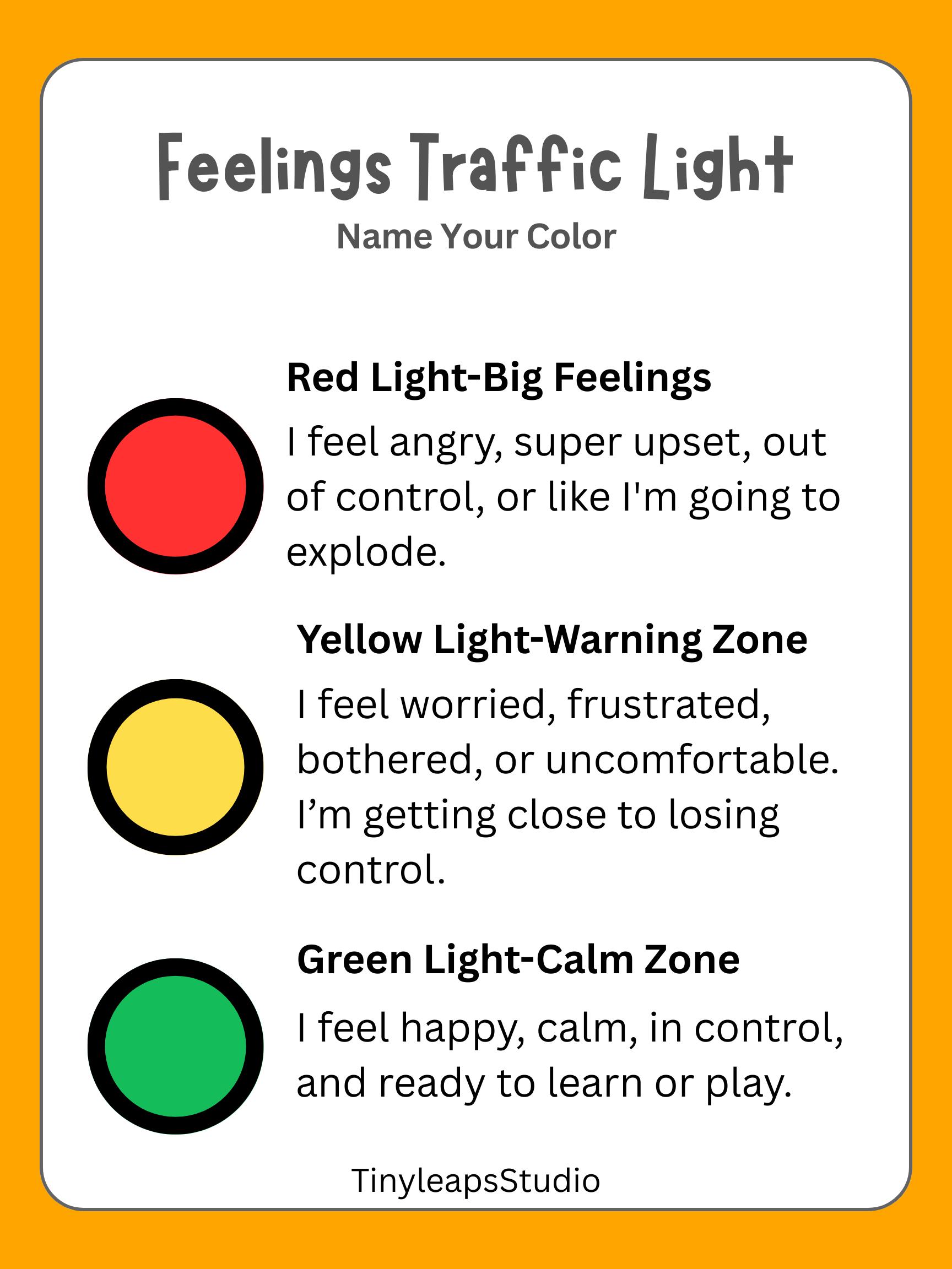 Feelings Traffic Light Printable, Emotional Regulation Worksheet, Calm ...