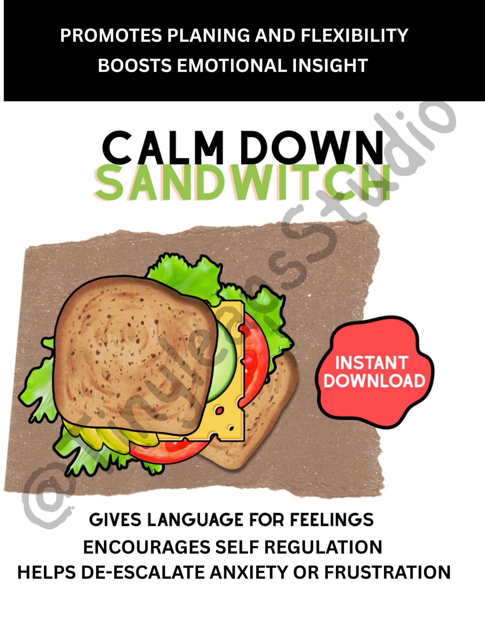 Calm Down Sandwich Worksheet for Kids – Emotional Regulation Printable ...
