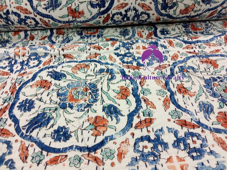 Hand Block Beautiful Floral Kantha Bed Cover Bohemian Bedding - Etsy