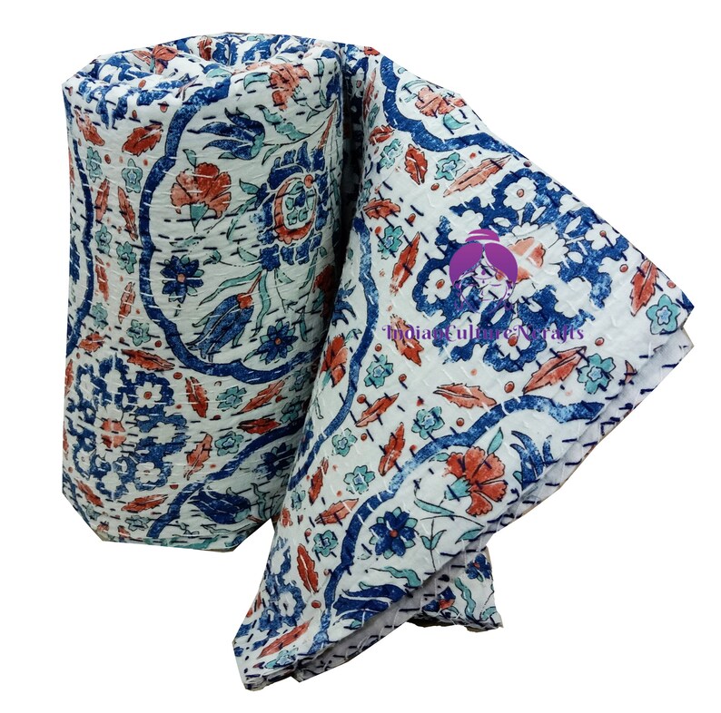 Hand Block Beautiful Floral Kantha Bed Cover Bohemian Bedding - Etsy