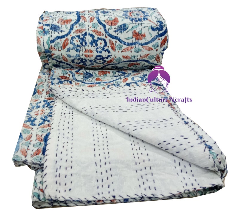Hand Block Beautiful Floral Kantha Bed Cover Bohemian Bedding - Etsy