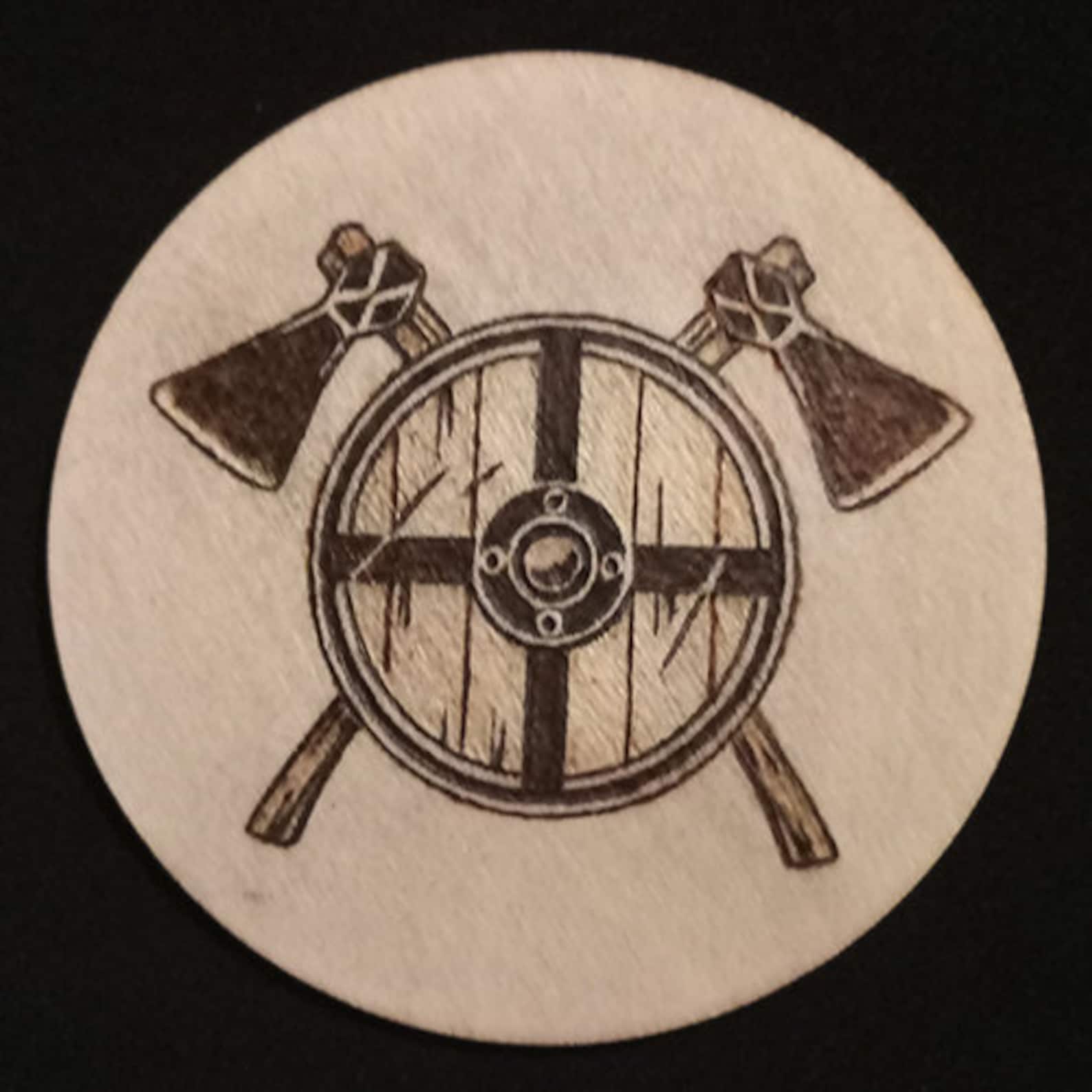 Viking Art Coaster Set Art on Wood / Pyrography / Wood Burning - Etsy