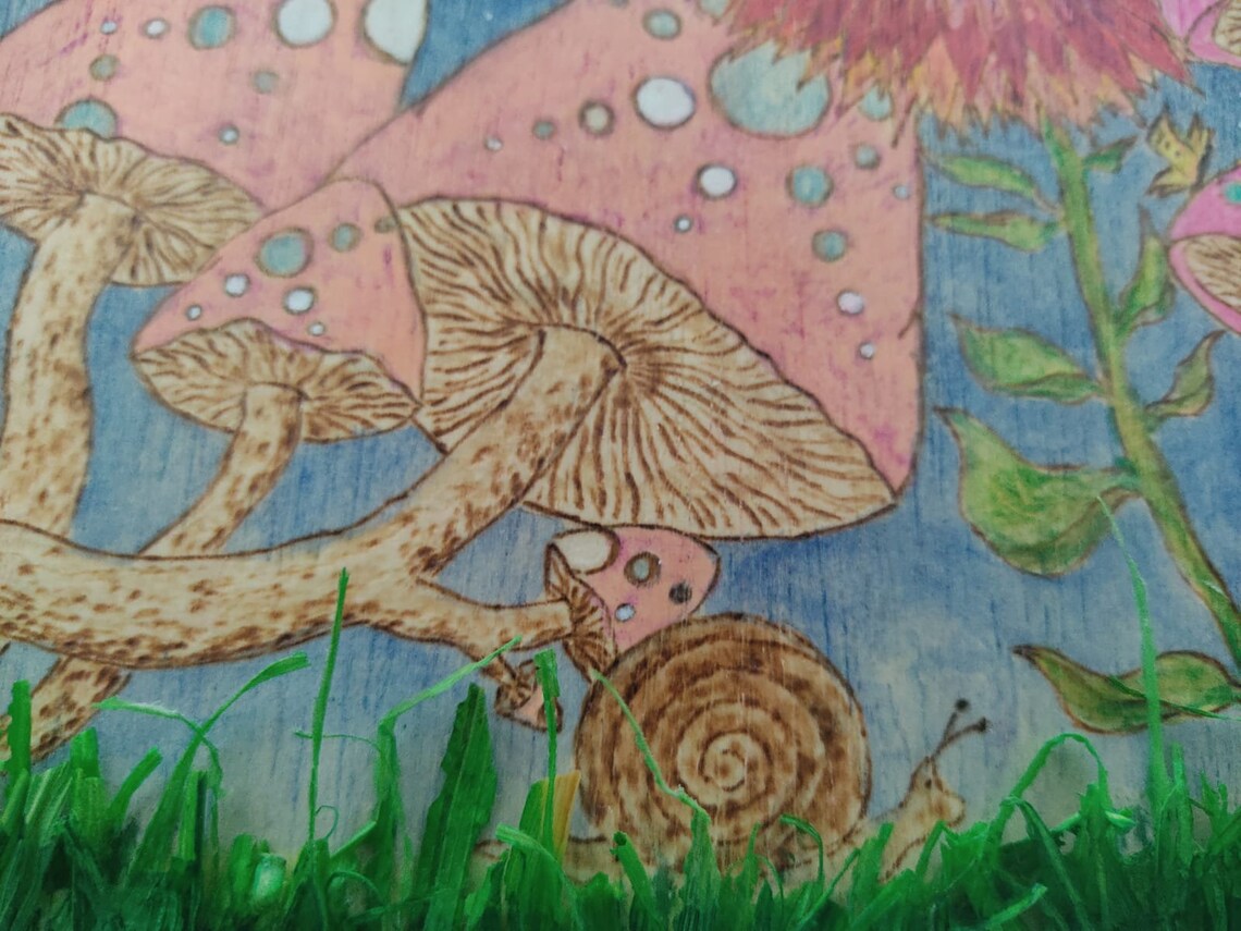 Fairy's Mushroom World - Psychedelic / Art on Wood / Pyrography / Wood ...