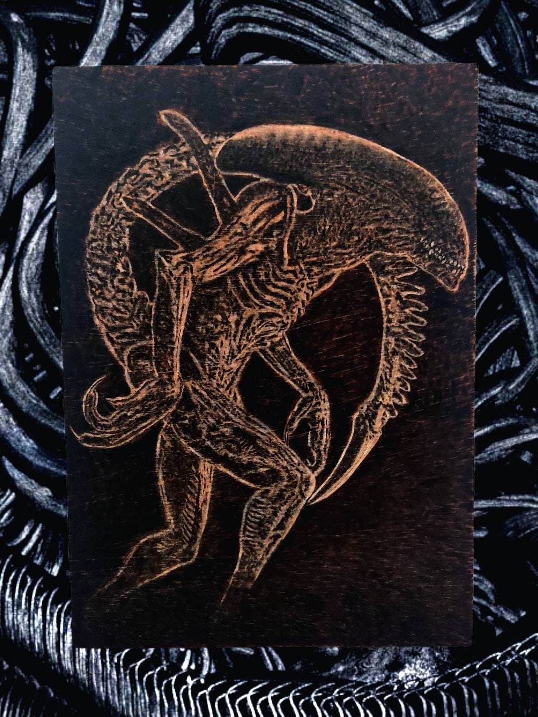 Alien Art on Wood / Pyrography / Wood Burning - Etsy