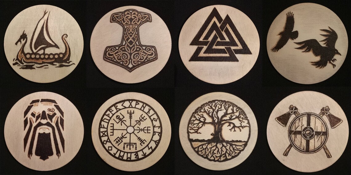 Viking Art Coaster Set - Art on Wood / Pyrography / Wood Burning - Etsy UK