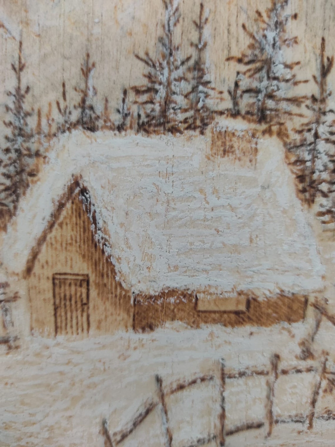 Mountain Cabin on a Winter's Night - Art on Wood / Pyrography / Wood ...
