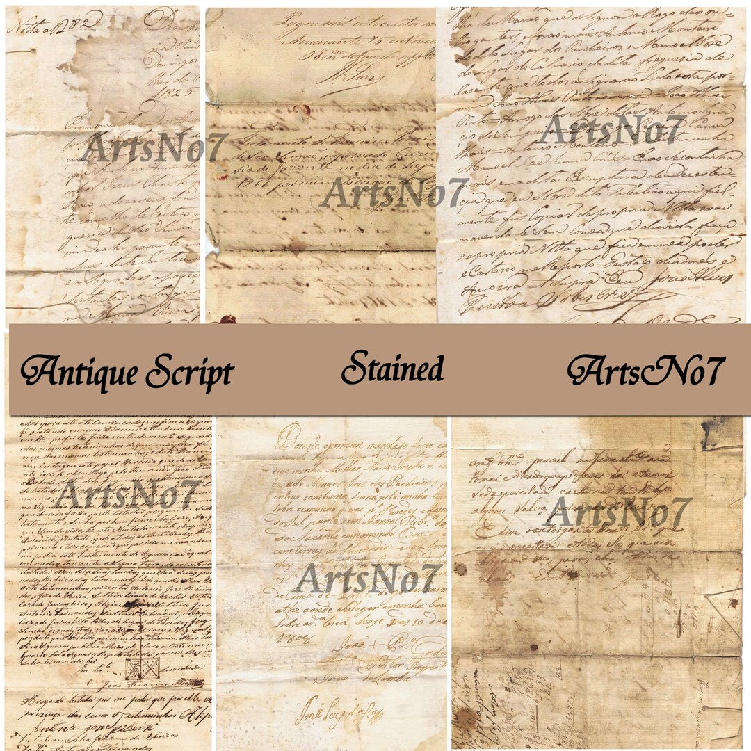 Antique Letters Script Digital Paper Printable 6 Pages stained - Etsy