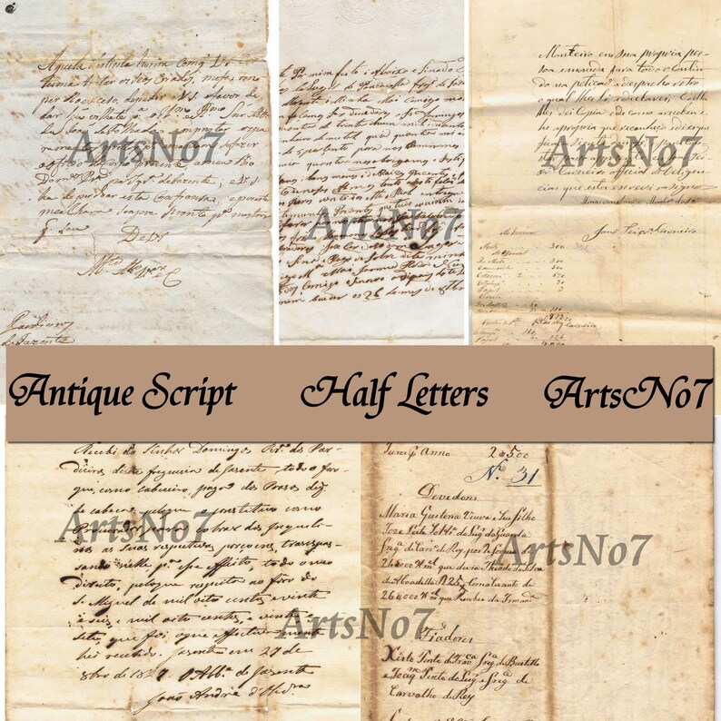 Antique Letters script digital paper printable 5 pages Half Letters ...
