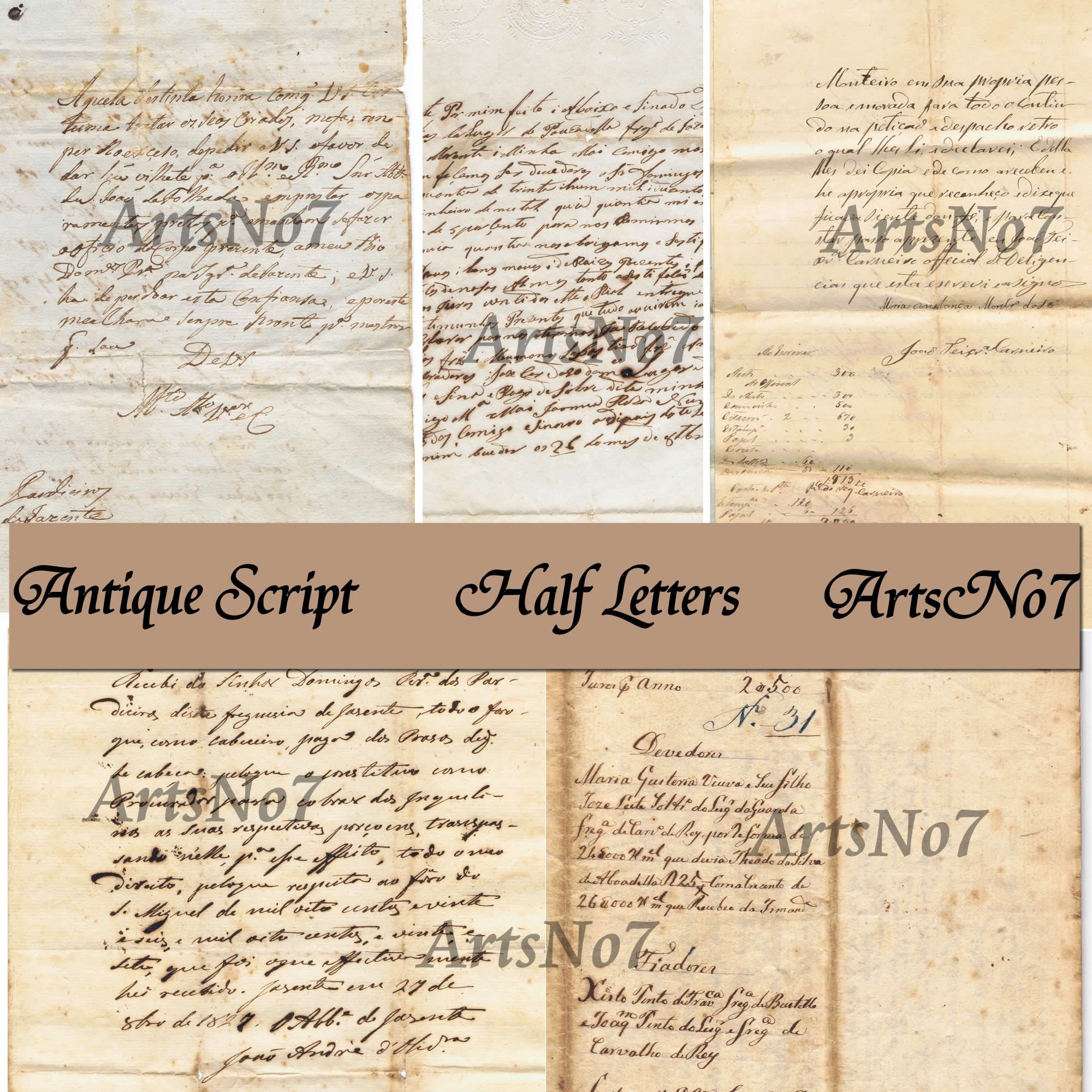 Antique Letters script digital paper printable 5 pages Half Letters ...
