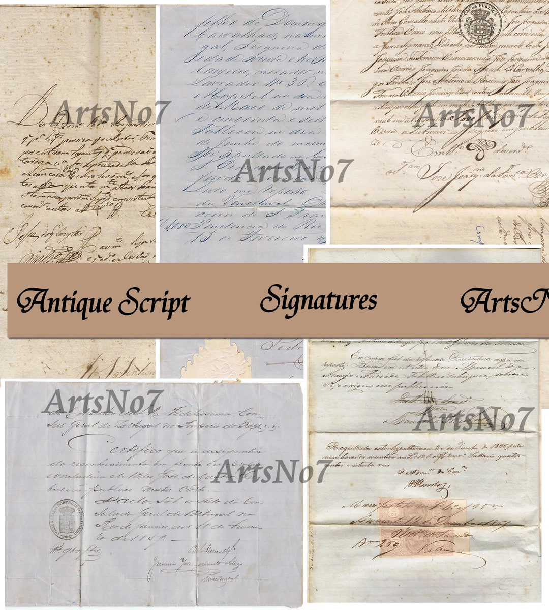 Antique Letters Script Digital Paper Printable 5 Pages signatures - Etsy