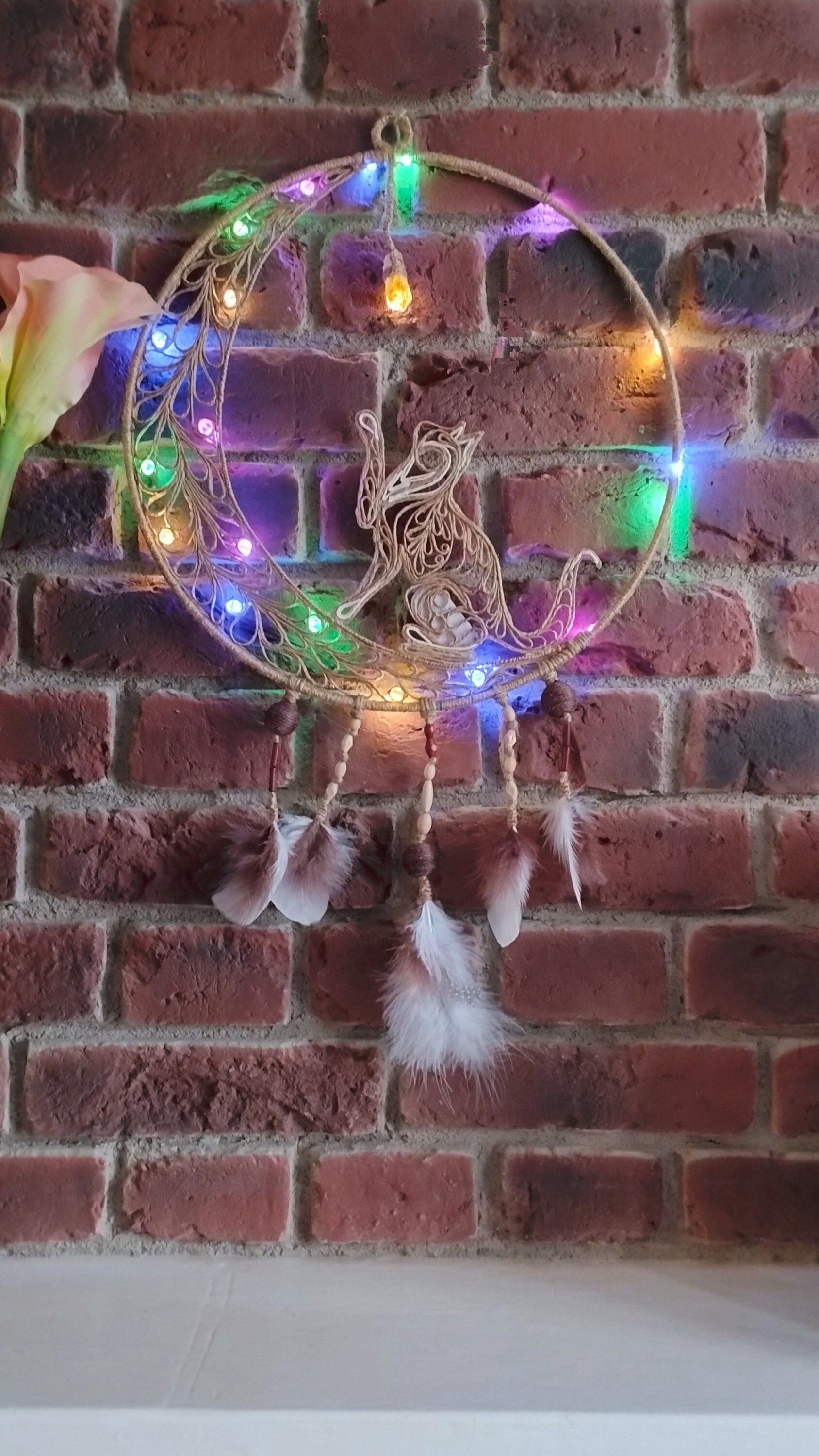 LED Medium Hand Made Dream Catcher Cat on the Moon. Dreamcatcher for ...