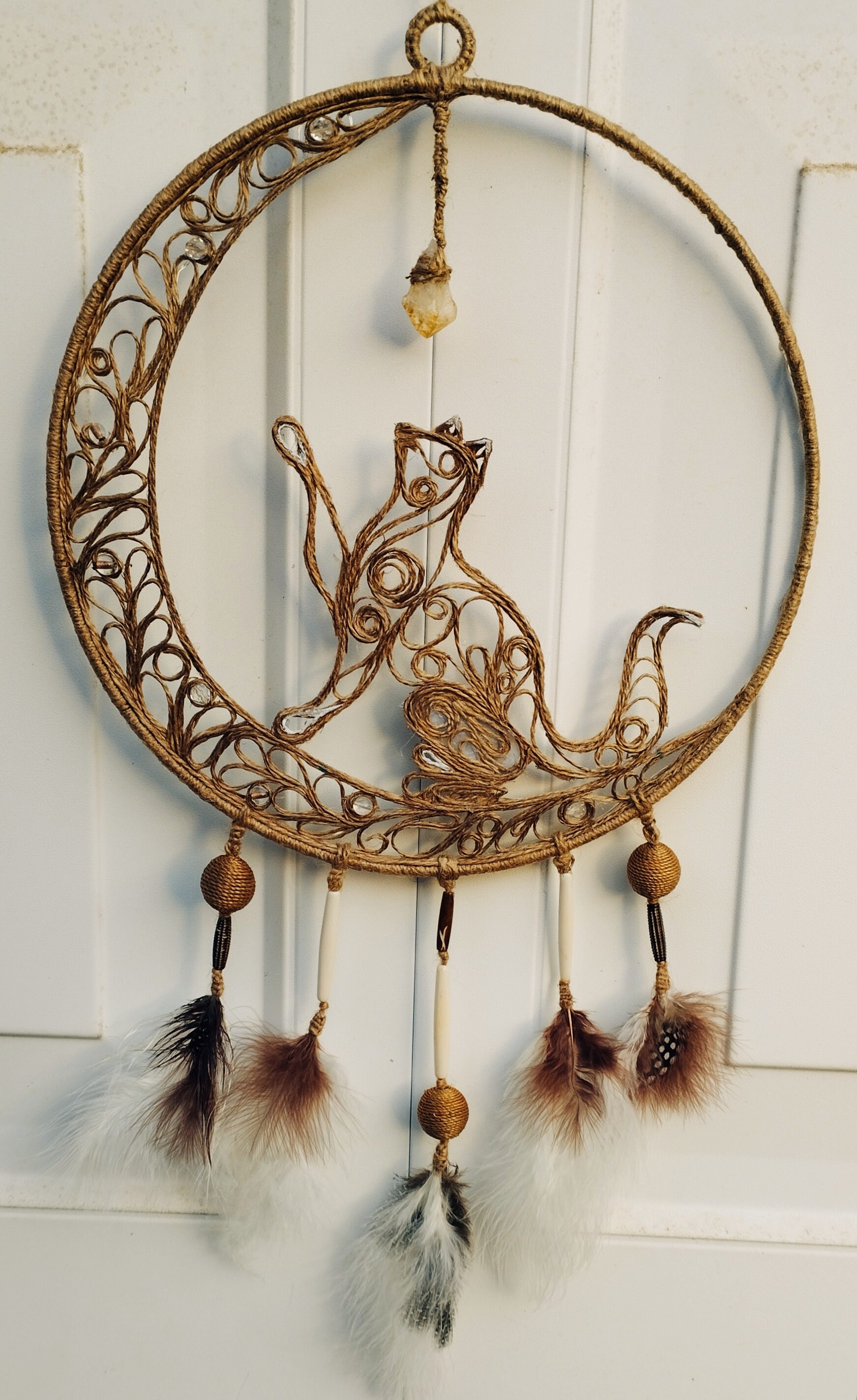 LED Medium Hand Made Dream Catcher Cat on the Moon. Dreamcatcher for ...
