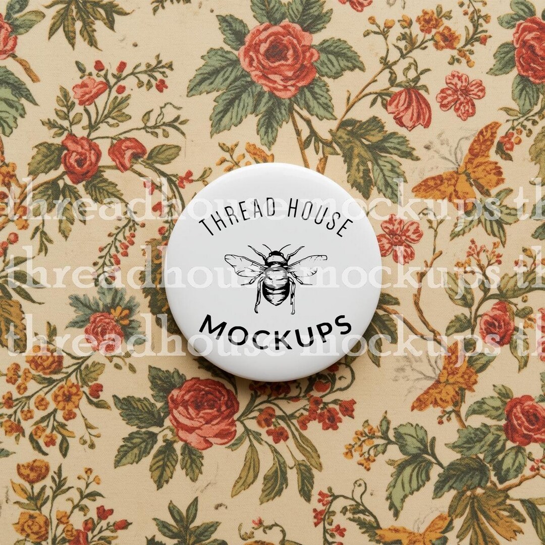 Mockup Pinback Round Pin Button Badge on a Retro Vintage Wallpaper ...