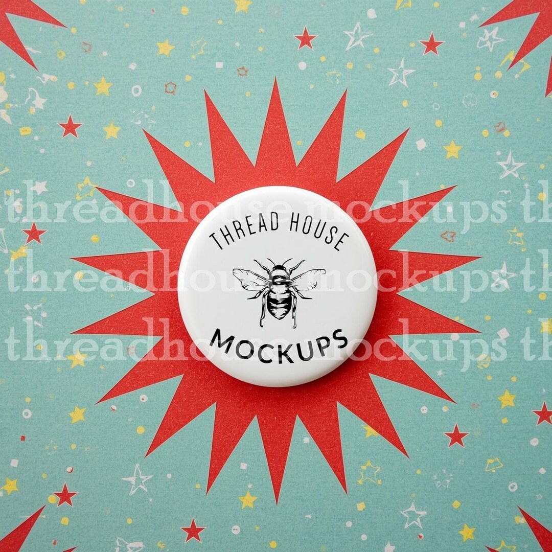 Mockup Pinback Round Pin Button Badge on a Retro Vintage Wallpaper ...