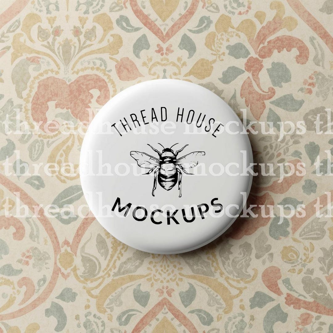 Mockup Pinback Round Pin Button Badge on a Retro Vintage Wallpaper ...