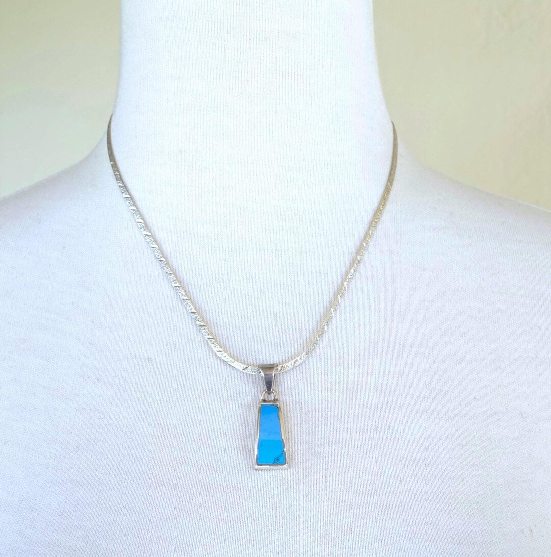 Taxco D Monteros Turquoise Pendant 950 W Milor Italy 18 Inch Sterling Chain - Etsy