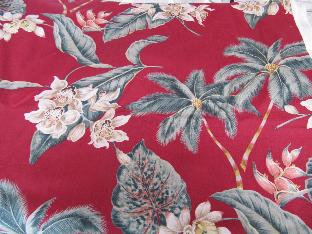 2004 Trendtex Deep Red Hawaiian Fabric With Palm Trees Orchids BTY - Etsy