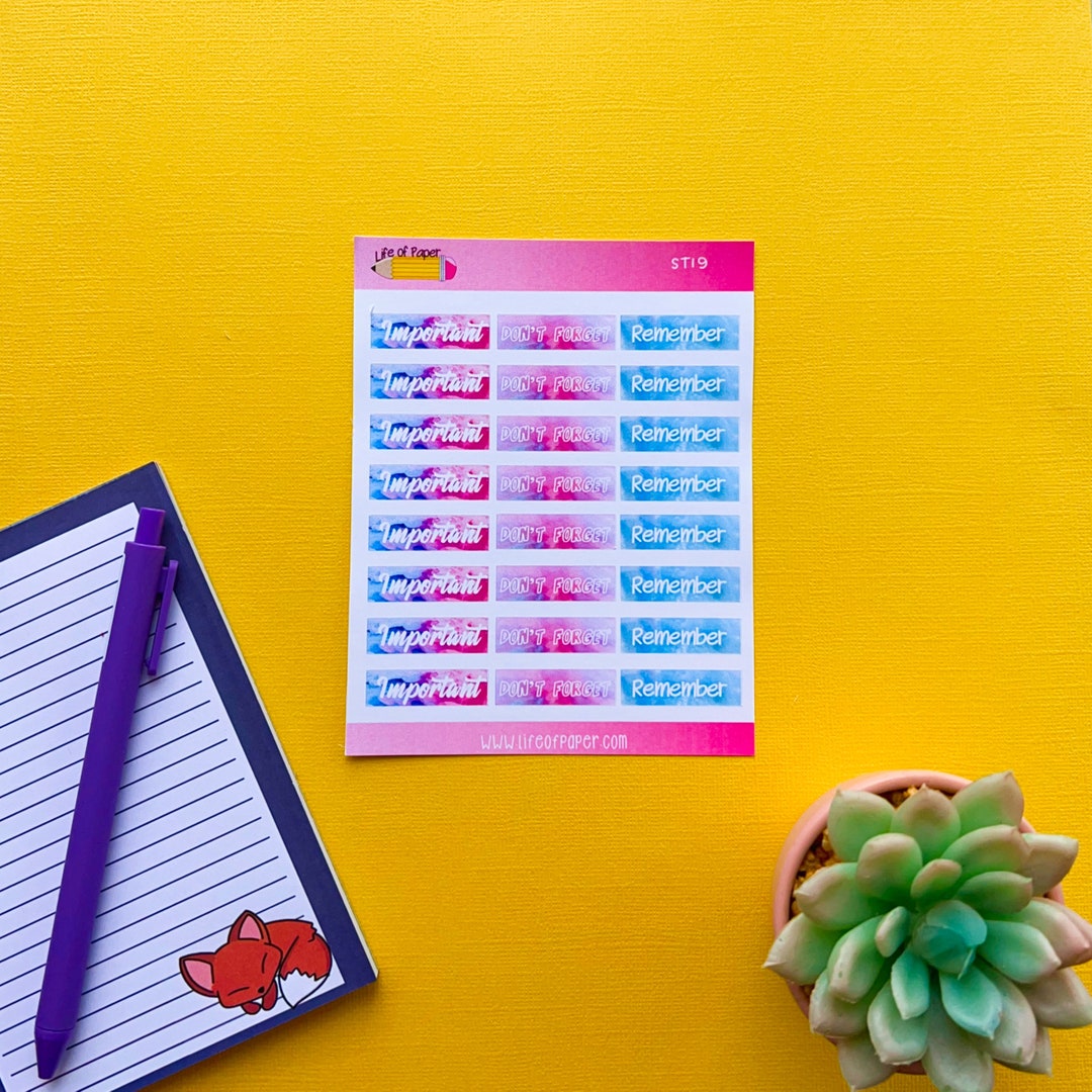 Reminder Heading Planner Stickers, Bright Coloured Headings, Bullet ...