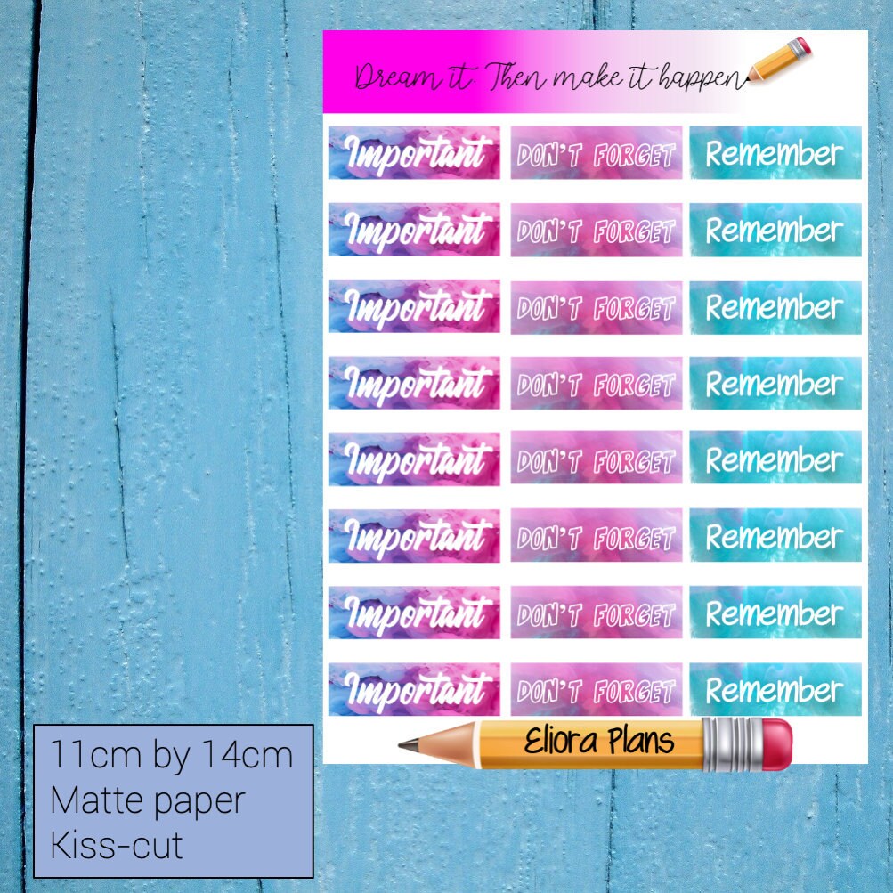Reminder Heading Planner Stickers Bright Coloured Headings - Etsy UK