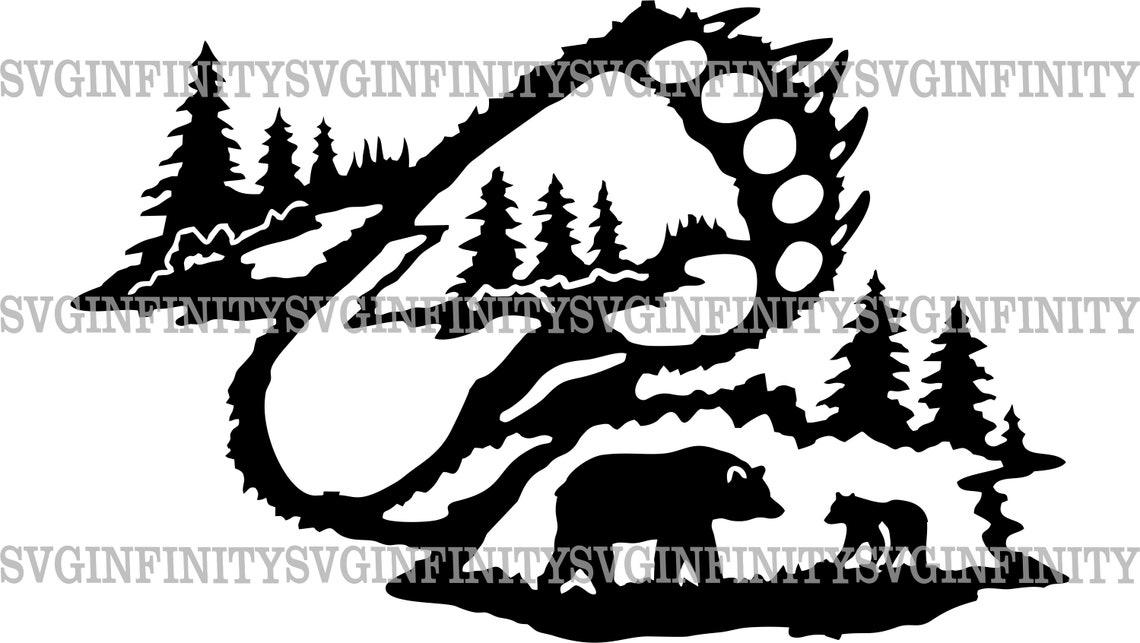 Bear Paw Forest SVG Mom and Baby Bear SVG Wildlife SVG | Etsy