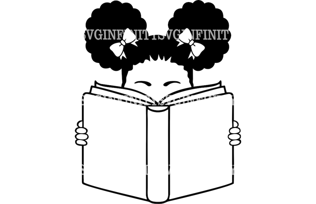 Afro Girl With a Book SVG, Afro Puffs SVG, African American Girl, Cute ...