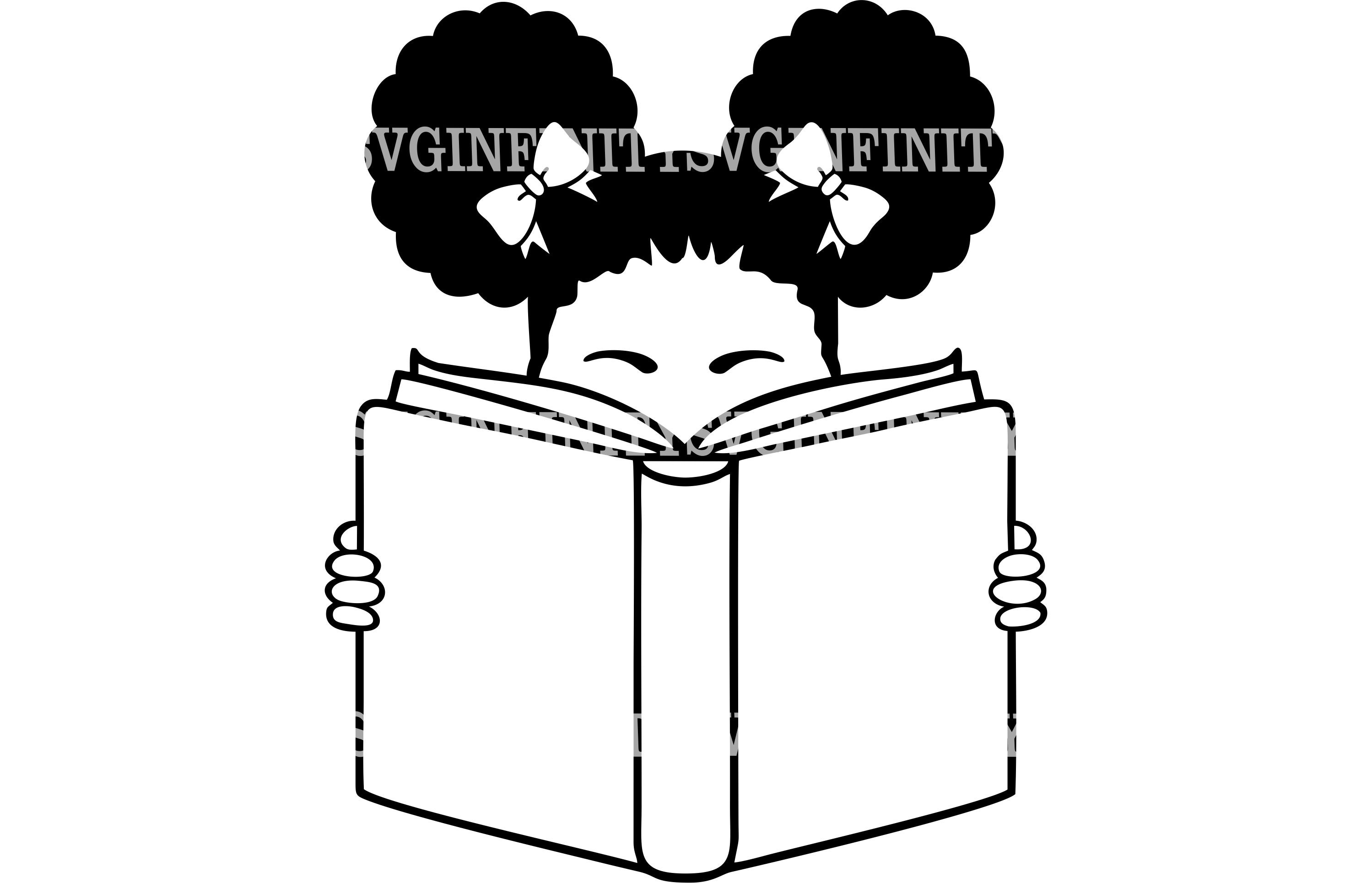 Afro Girl With a Book SVG, Afro Puffs SVG, African American Girl, Cute ...