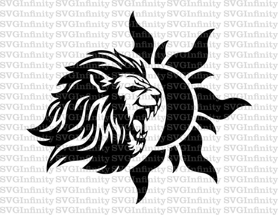 Lion and Sun SVG, King Lion SVG, Lion Head, Lion Face, Lion Silhouette ...