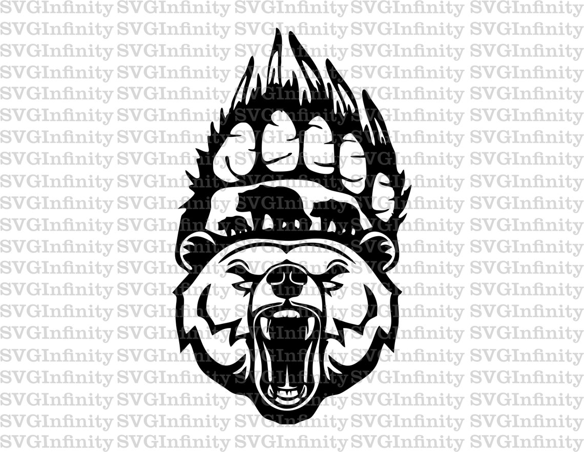 Bear Paw SVG, Growling Bear SVG, Roaring Bear SVG, Bear Face, Bear ...