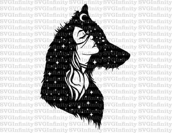 Silhouette Girl With Wolf