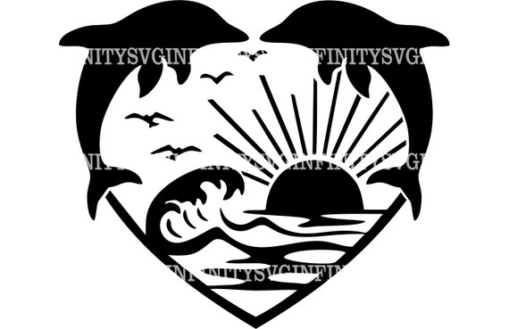 Dolphins Sun Heart SVG Sunset Scene SVG Sunshine Jumping | Etsy Israel