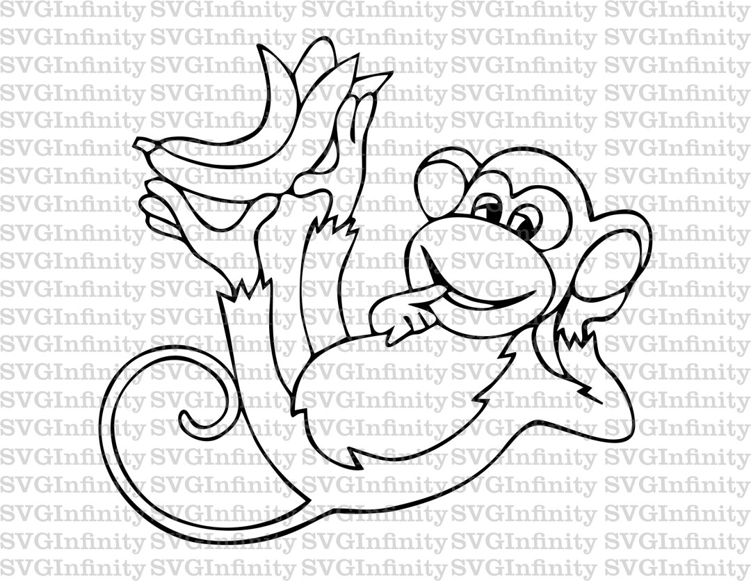 Monkey With Banana SVG, Monkey Clipart, Monkey Cricut, Animal Clipart ...