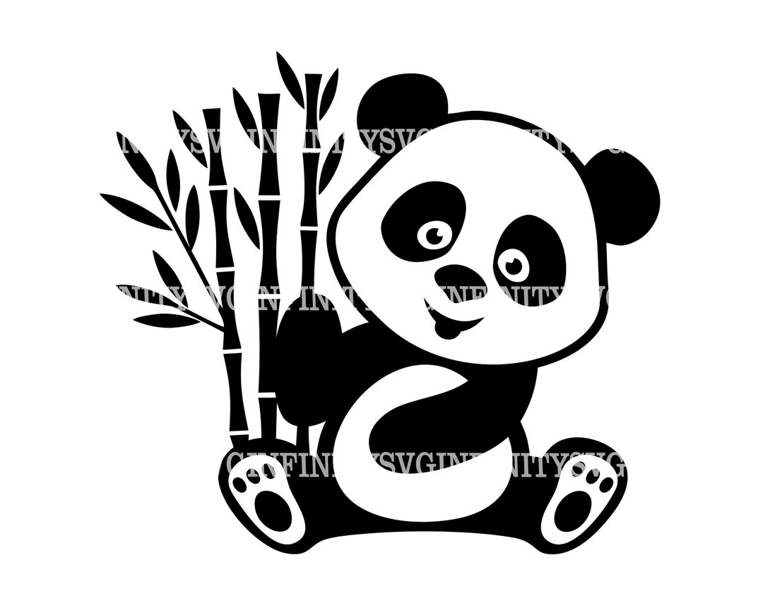 Panda With Bamboo SVG, Bamboo Bear SVG, Panda Clipart, Panda Silhouette ...